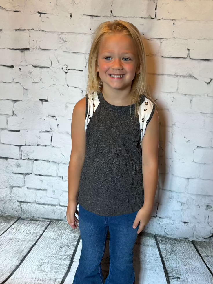 Girls Leopard Contrast Hacci Tank Top ...